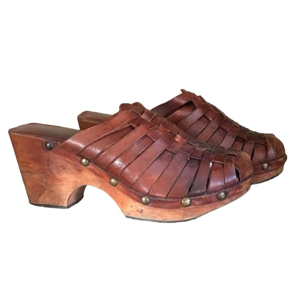 Vintage Fayva | Shoes | Vintage 97s Fayva Woven Leather Wood Heel ...